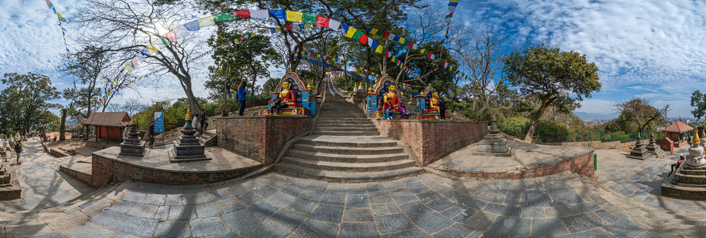 Stairway to Swayambhunath Monkey Temple, Kathmandu, Nepal 360 Panorama ...