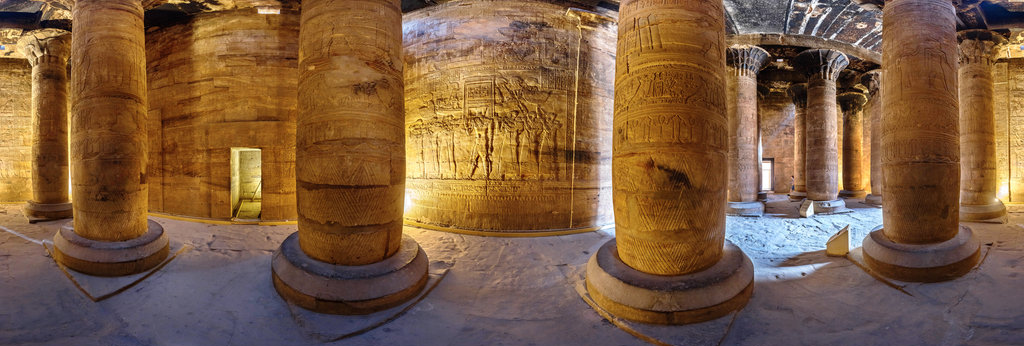 The Hypostyle Hall of the Temple of Edfu featuring the motif of the ...